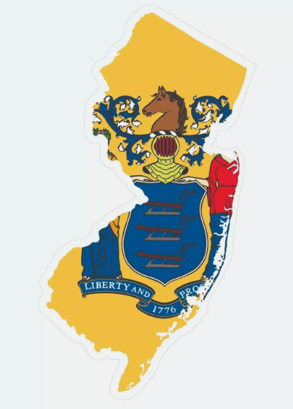 New Jersey State Map Outline with Flag Sticker, Decal, Vacation Sticke ...