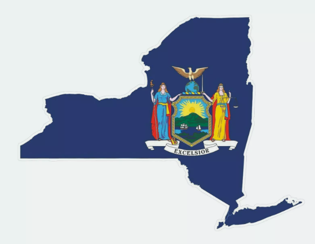 New York State Map Outline with Flag Sticker, Decal, Vacation Sticker ...