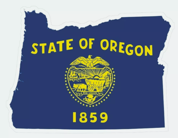 Oregon State Map Outline with Flag Sticker, Decal, Vacation Sticker ...